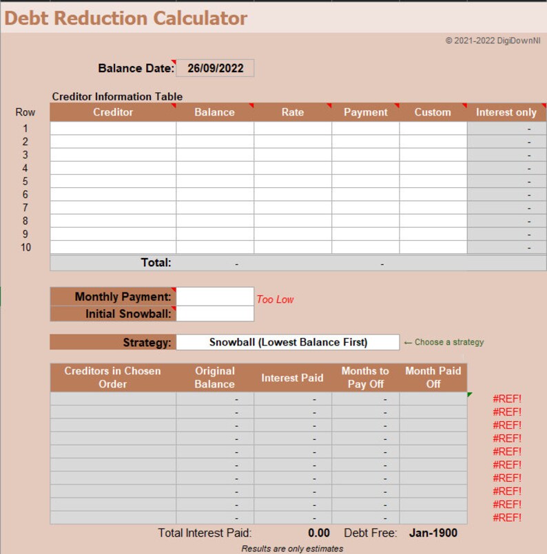 Debt Reduction Calculator - Etsy