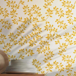 Gold Leaf Branch Wallpaper - Self Adhesive - Modern Elegant White ...