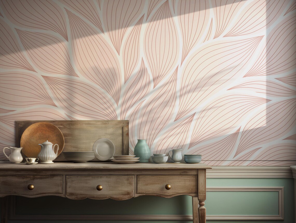 Mural Modern Blush Botanical Wallpaper for Elegant Bedroom Wall Decor ...