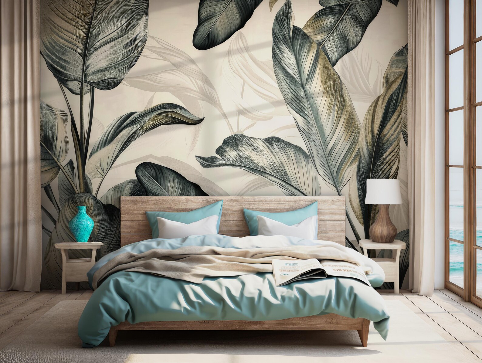 Mural Boho Botanical Tropical Banana Tree Leaves Beach Life Artwork ...