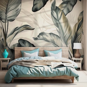 Mural Boho Botanical Tropical Banana Tree Leaves Beach Life Artwork ...