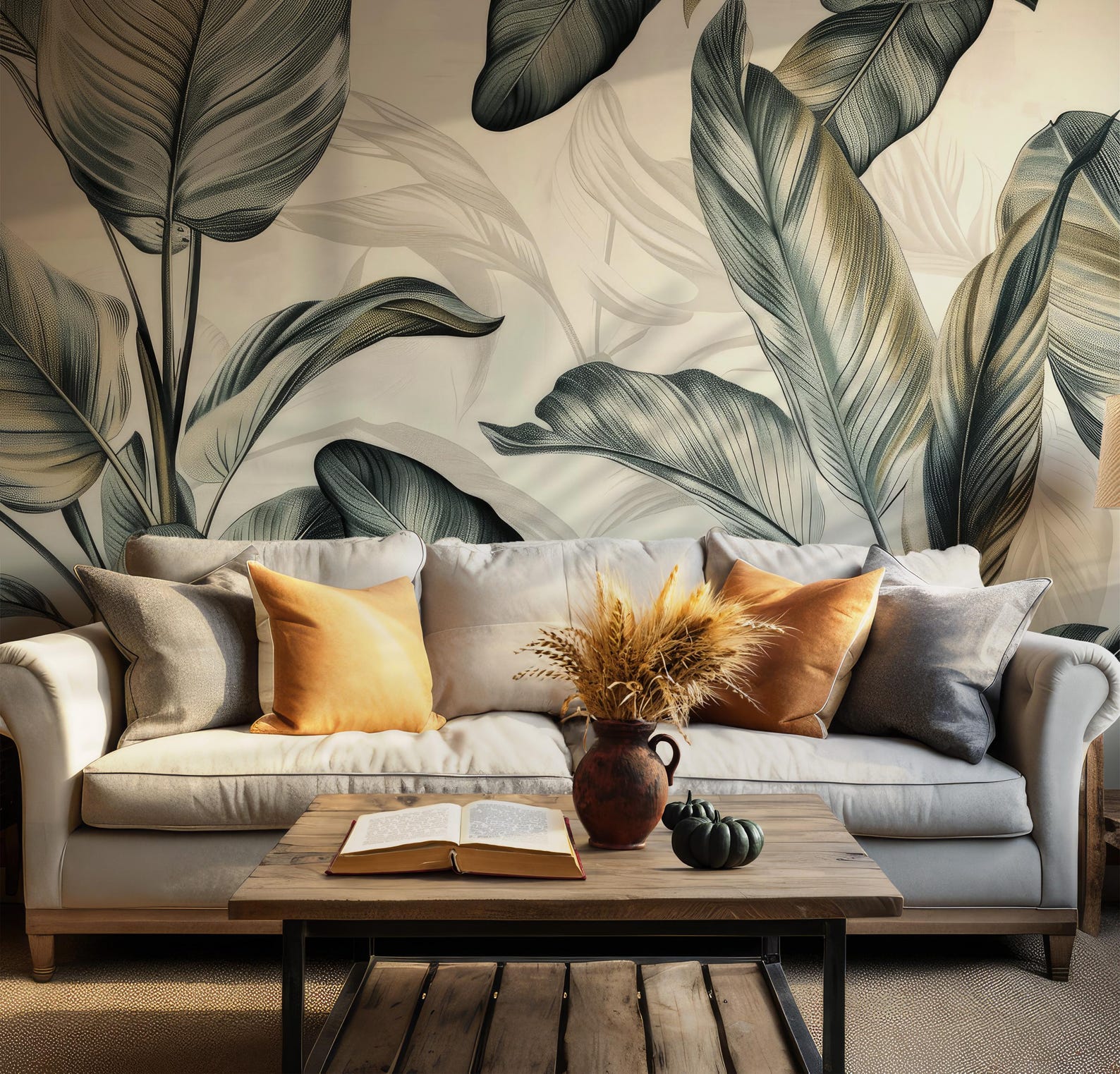 Mural Boho Botanical Tropical Banana Tree Leaves Beach Life Artwork ...