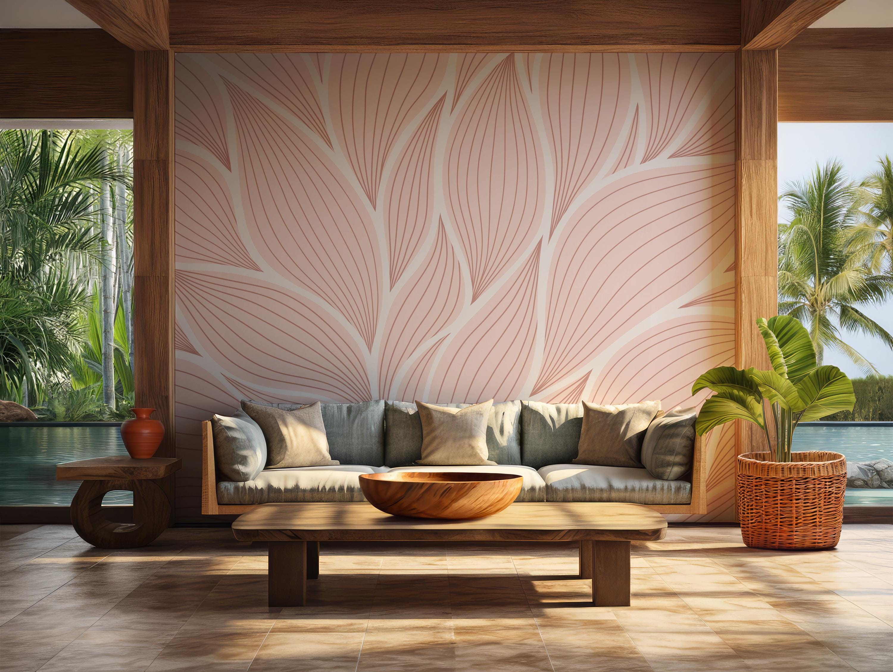 Mural Modern Blush Botanical Wallpaper for Elegant Bedroom Wall Decor ...