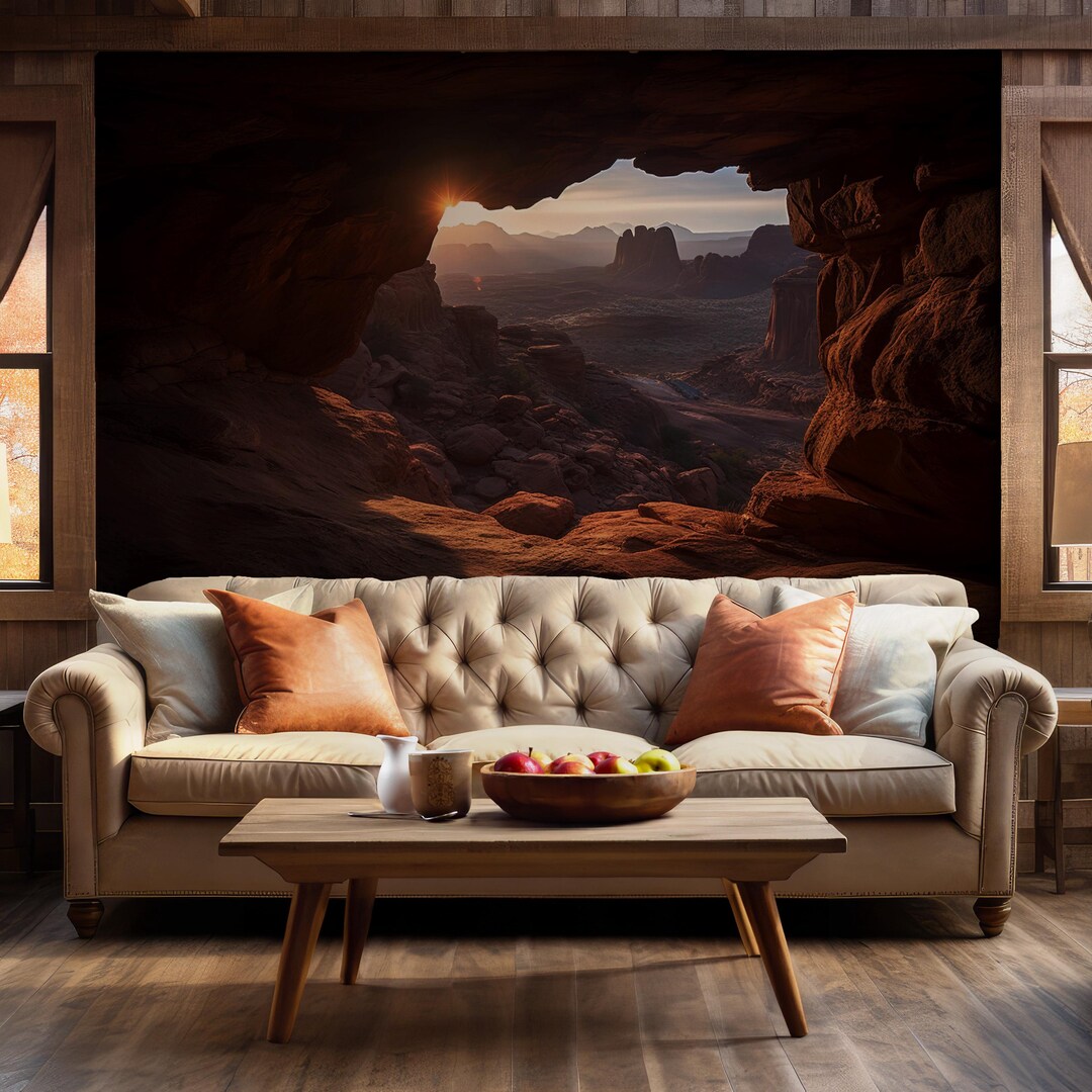 Desert Cave Sunset Wallpaper Mural: Earthy Tones Peel and Stick BV350 ...