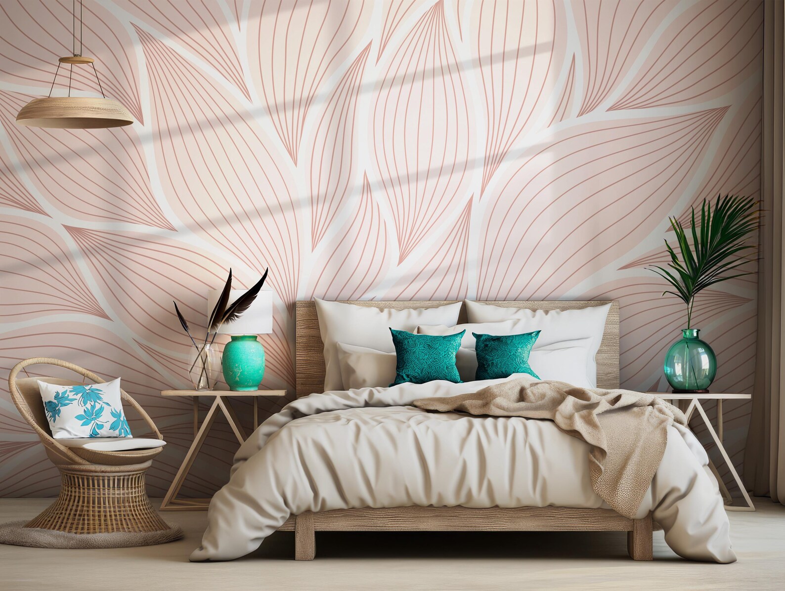 Mural Modern Blush Botanical Wallpaper for Elegant Bedroom Wall Decor ...