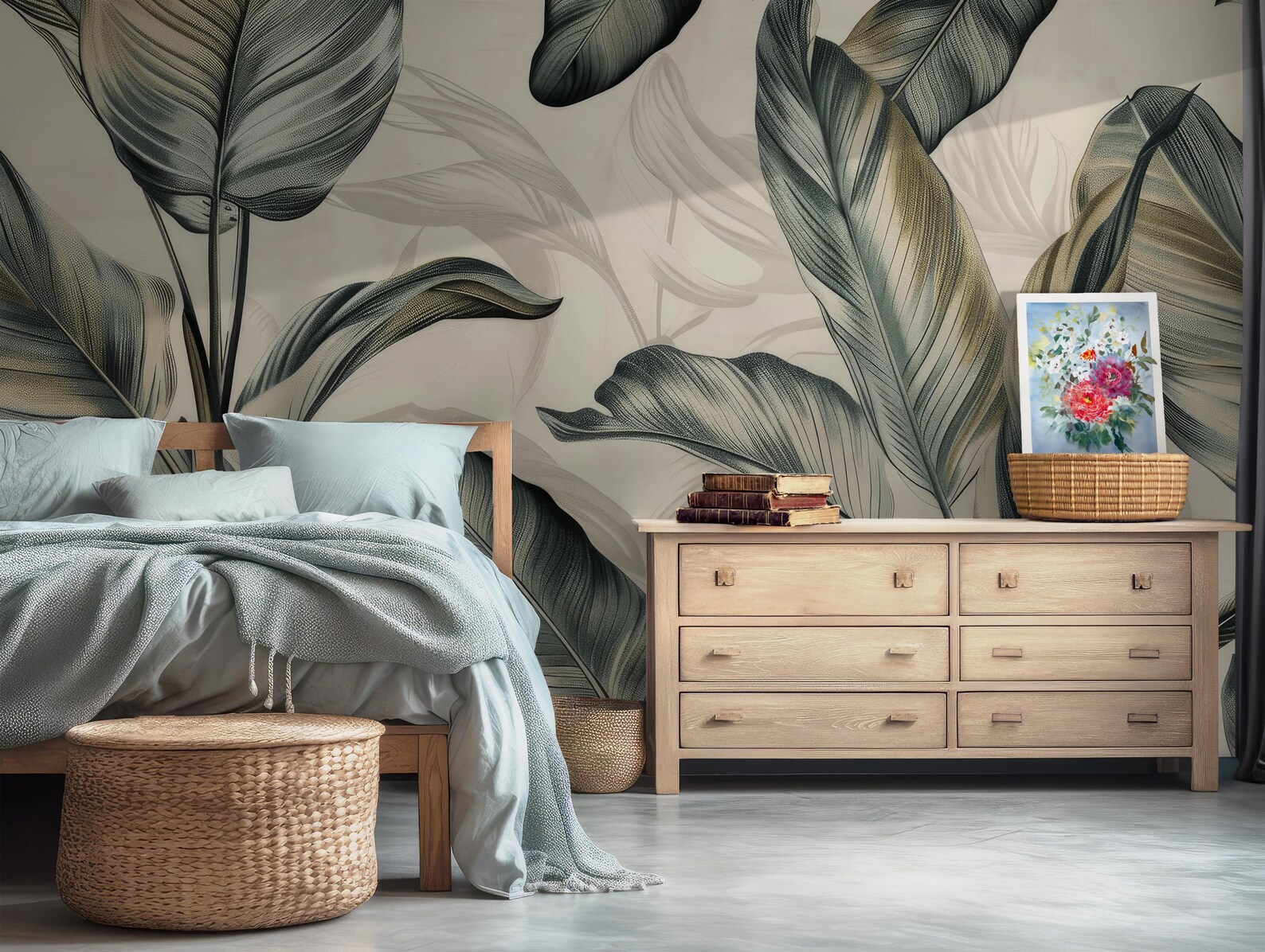 Mural Boho Botanical Tropical Banana Tree Leaves Beach Life Artwork ...