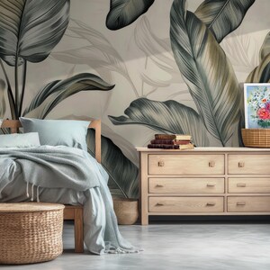 Mural Boho Botanical Tropical Banana Tree Leaves Beach Life Artwork ...