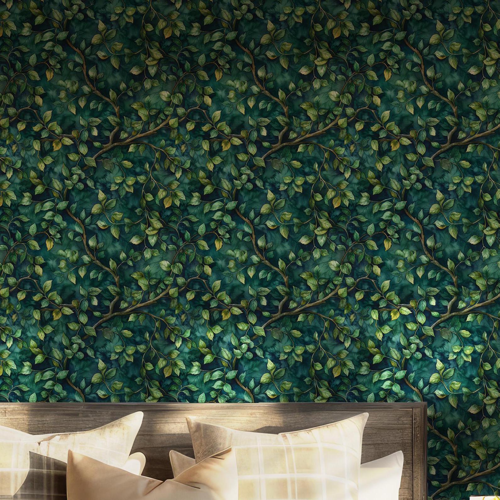 Emerald Forest Wallpaper - Self Adhesive Wall Mural - Green Leaf ...