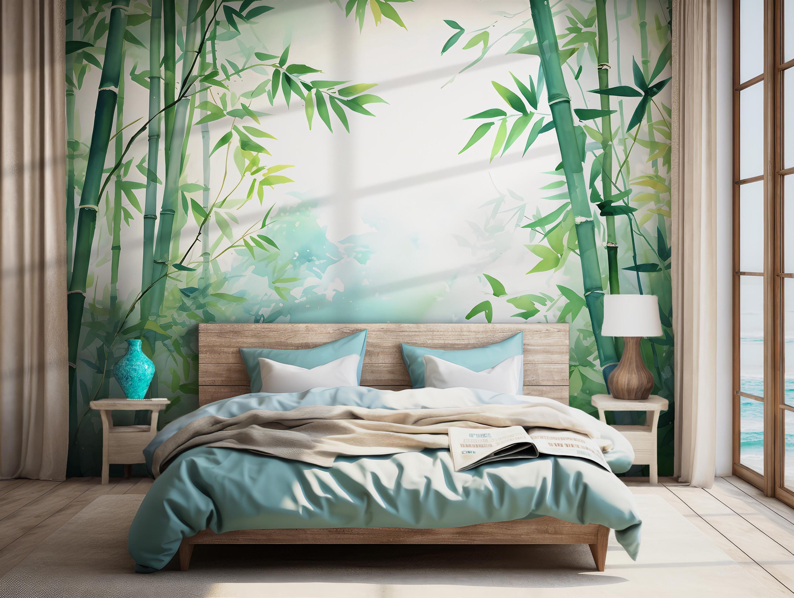 Tropical Jungle Self Adhesive Wall Art Mural - Bamboo Poles Nature ...