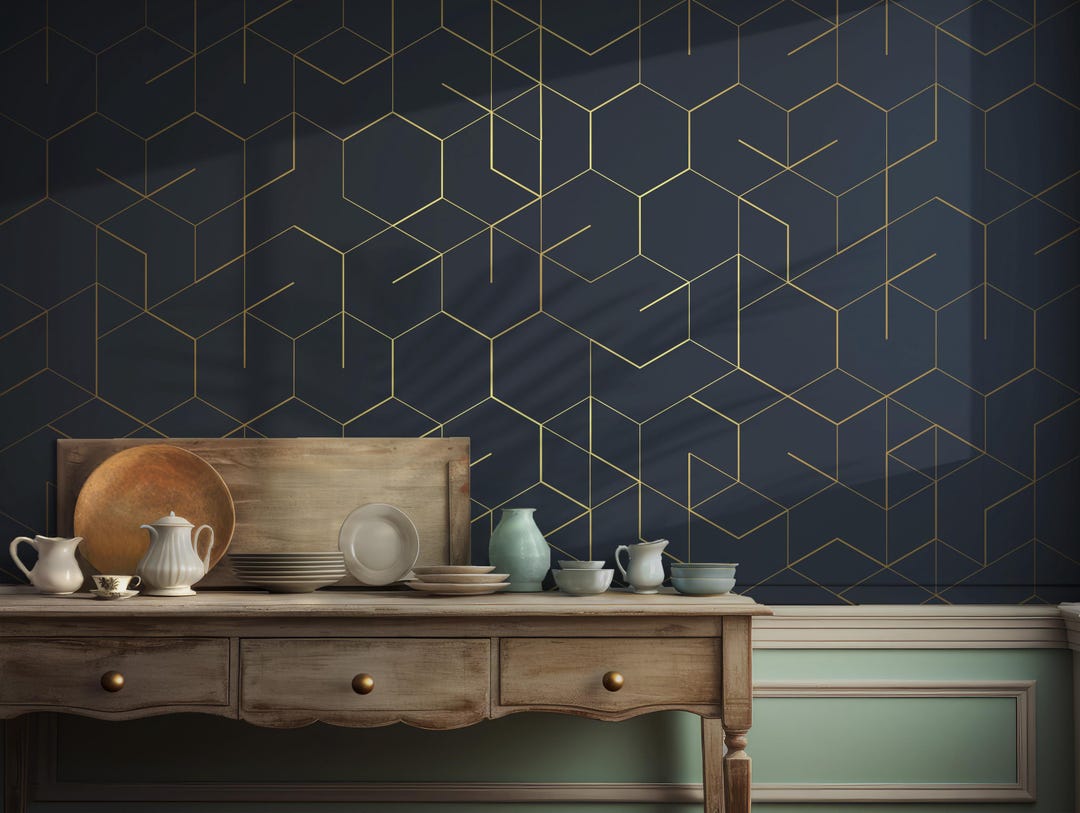 Mural Modern Geometric Navy and Gold Wallpaper for Luxurious Accent ...