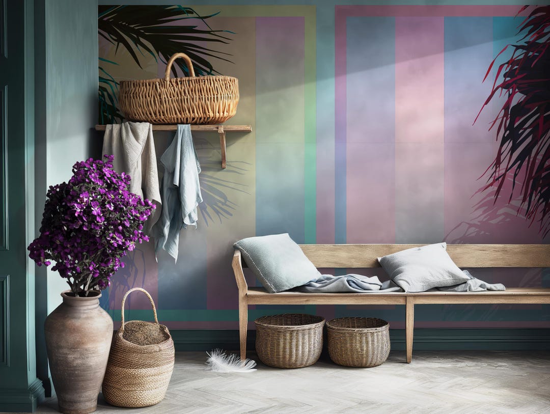 Mural Rainbow Sunset Stripe Faded Peach Sky Colors Gradient Bv151 - Etsy
