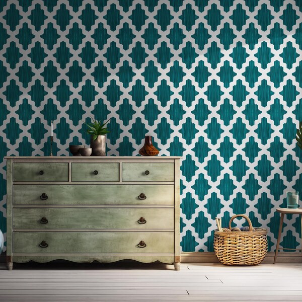 Teal Geometric Wallpaper - Etsy