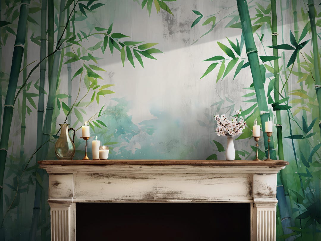 Tropical Jungle Self Adhesive Wall Art Mural - Bamboo Poles Nature ...