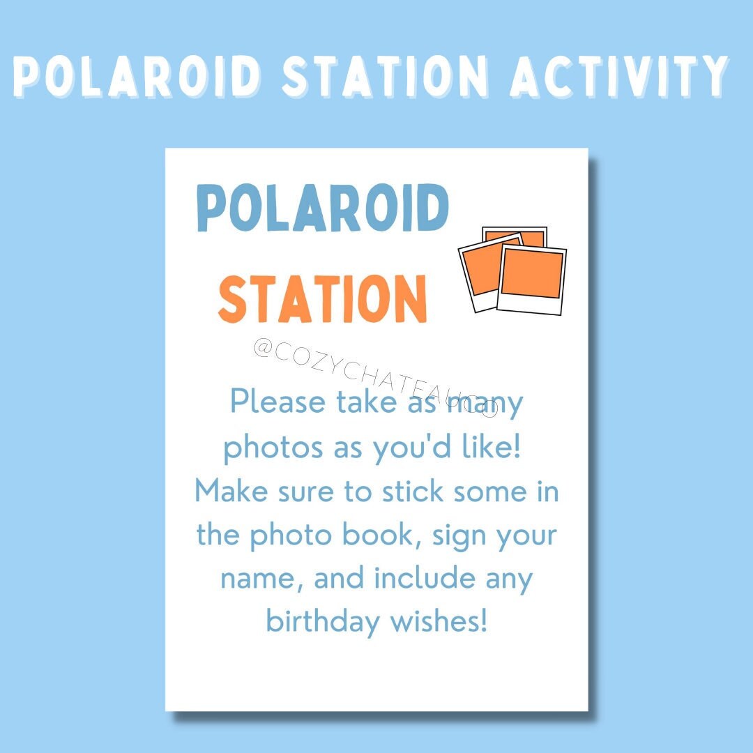 Polaroid Station Birthday Party Activity, Blue and Orange Party Games ...