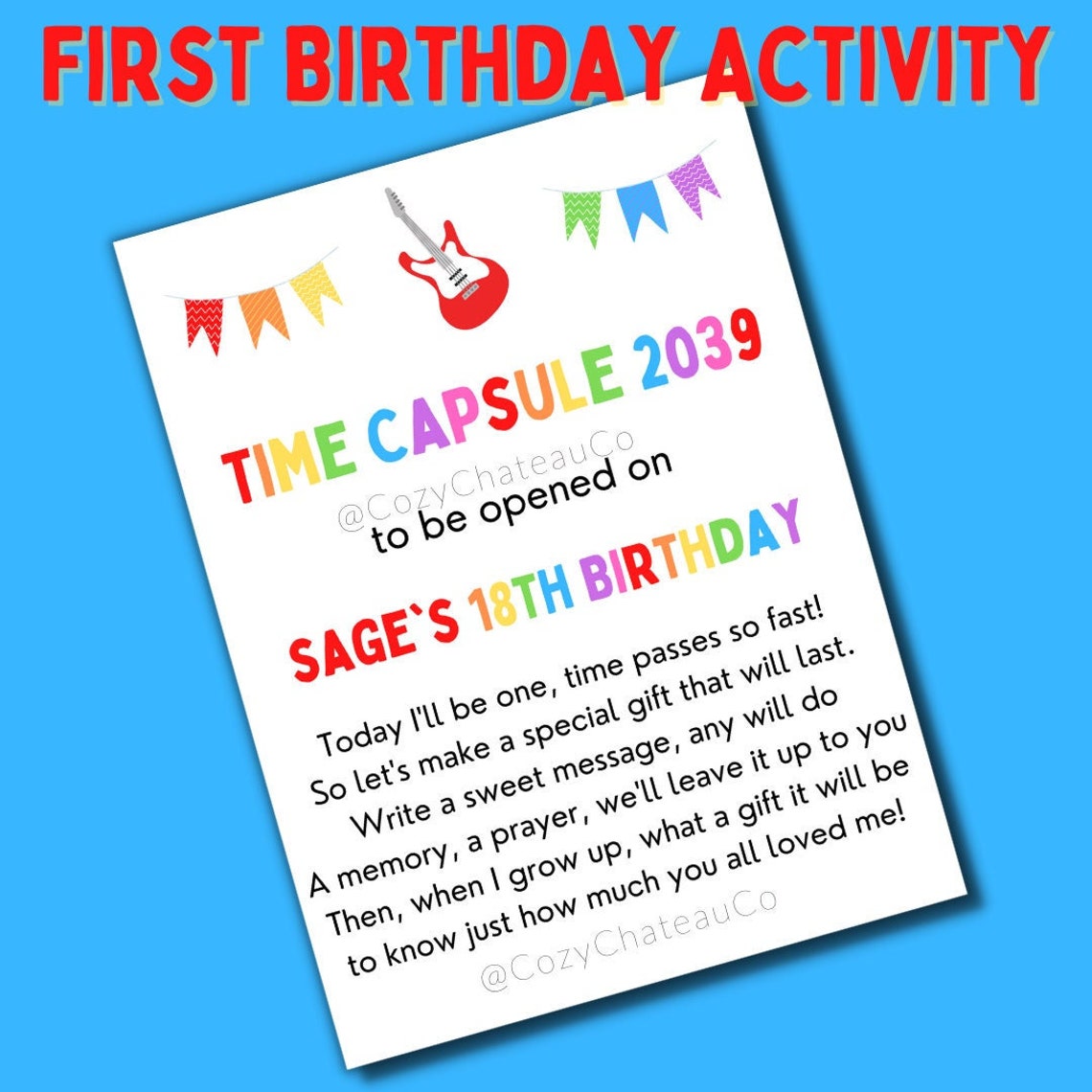 Customizable First Birthday Time Capsule Activity, Editable Canva ...