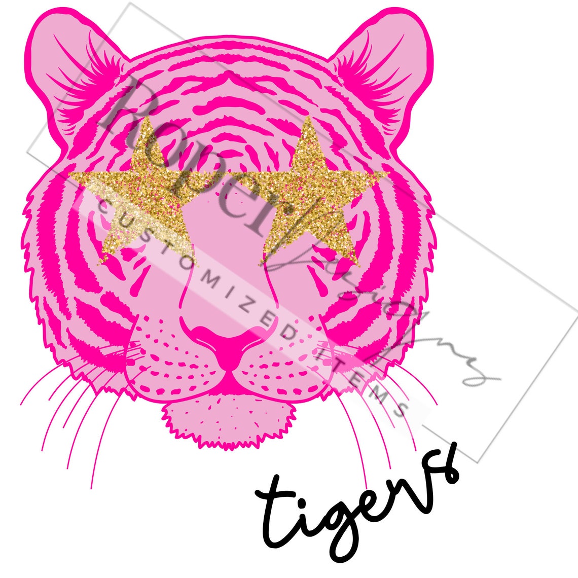 Pink Tiger PNG, Pink Tiger Head Png, Gold Star Eyes *DIGITAL DOWNLOAD ...
