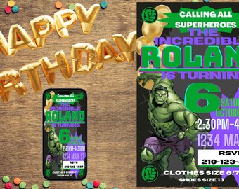 Superhero Digital Birthday Invitation, Marvel Birthday Invite, Hulk ...