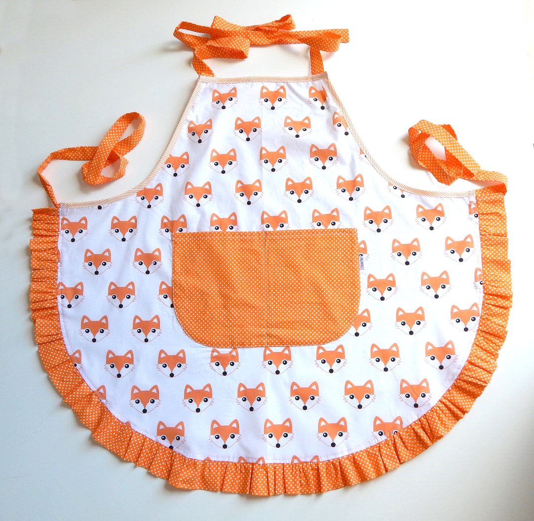 Handmade Fox Print Apron: Orange Polka Dot Retro Kitchen Accessory - Etsy