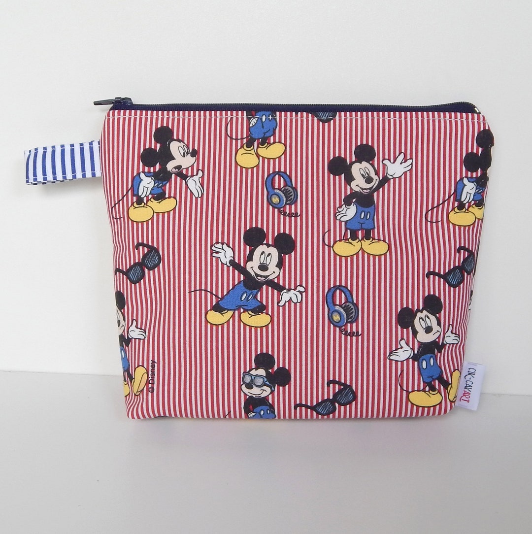 Mickey Mouse Zipper Pouch – Handmade Disney Cosmetic Bag With Striped ...