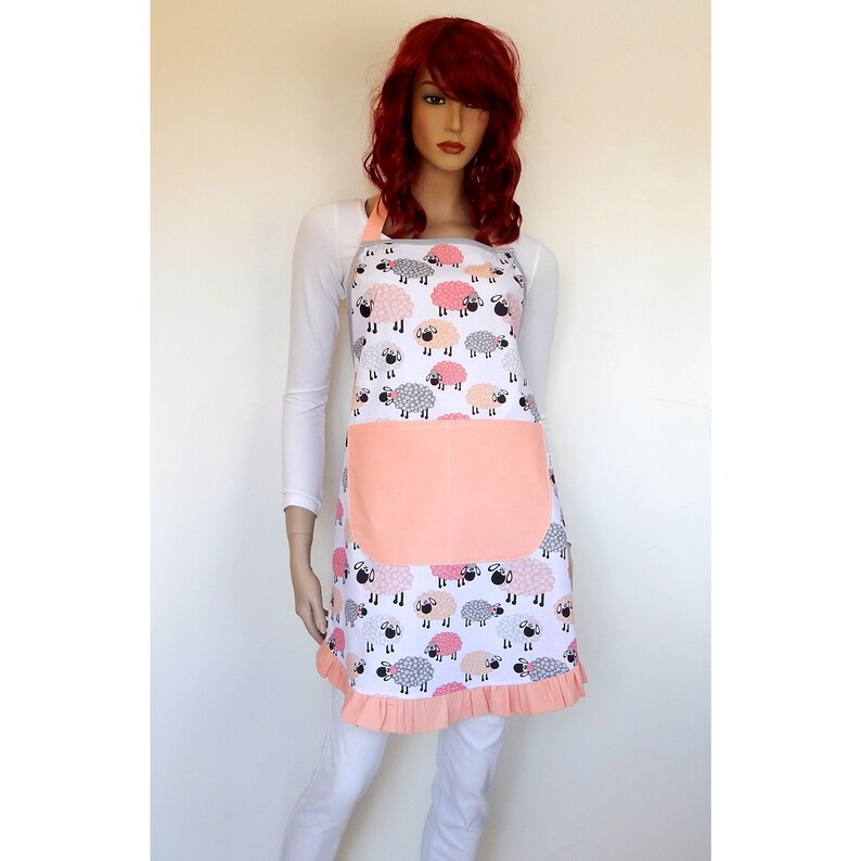 Handmade Sheep Print Cotton Apron: Retro Farmhouse Kitchen With Pockets ...