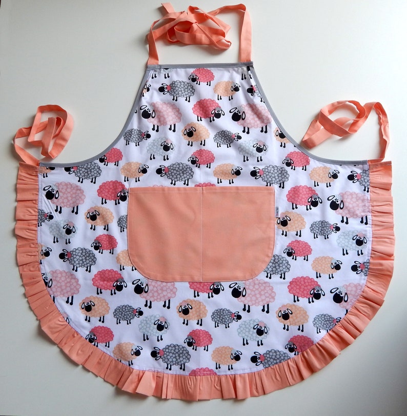 Handmade Sheep Print Cotton Apron: Retro Farmhouse Kitchen With Pockets ...