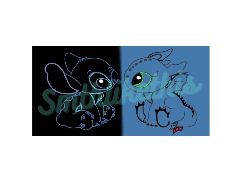 Stitch & Toothless Digital Art Drawing Sticker - Etsy