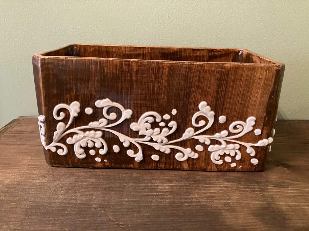 Vintage Brown and White Ceramic Window Box Planter - Etsy