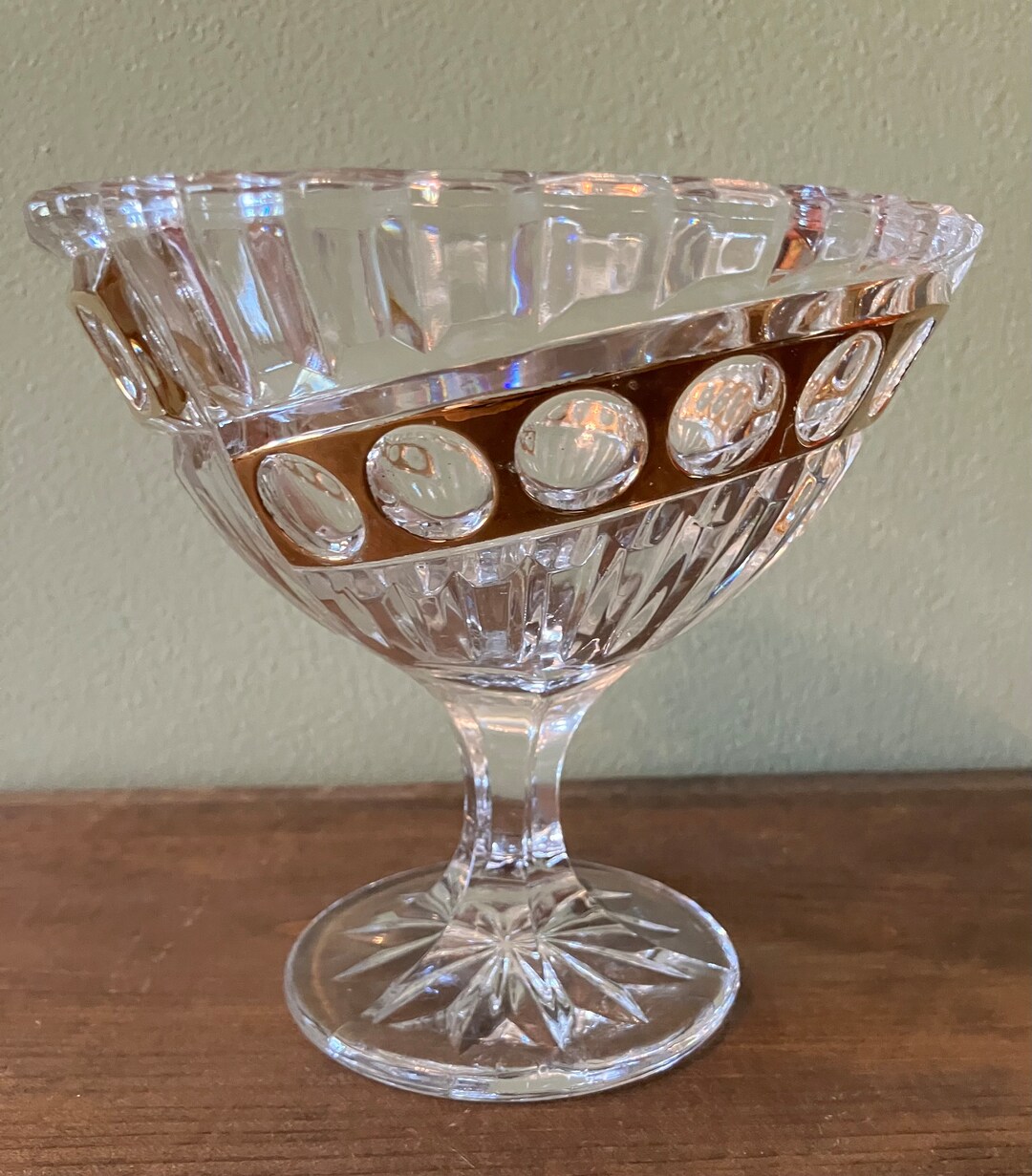 Art Deco Glass Compote With Gold Accent - Etsy