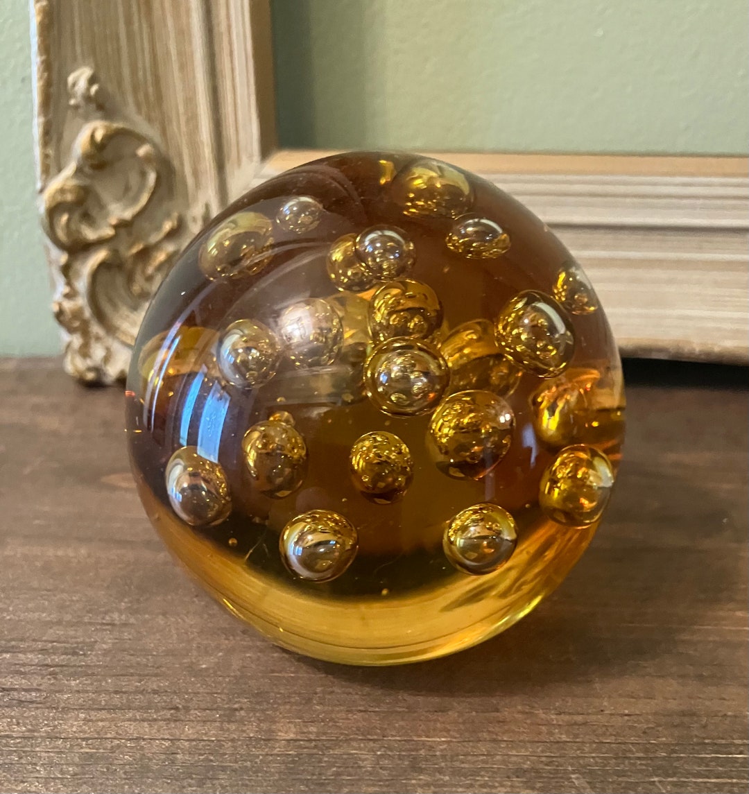Vintage Amber Murano Glass Bubbles Art Glass Paperweight - Etsy