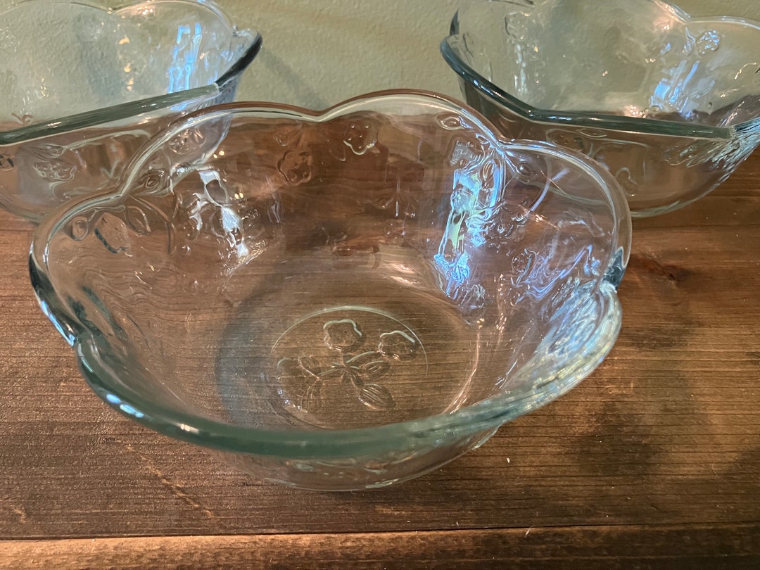 Set of 8 Vintage Clear Glass Anchor Hocking Savannah Floral 6” Salad ...
