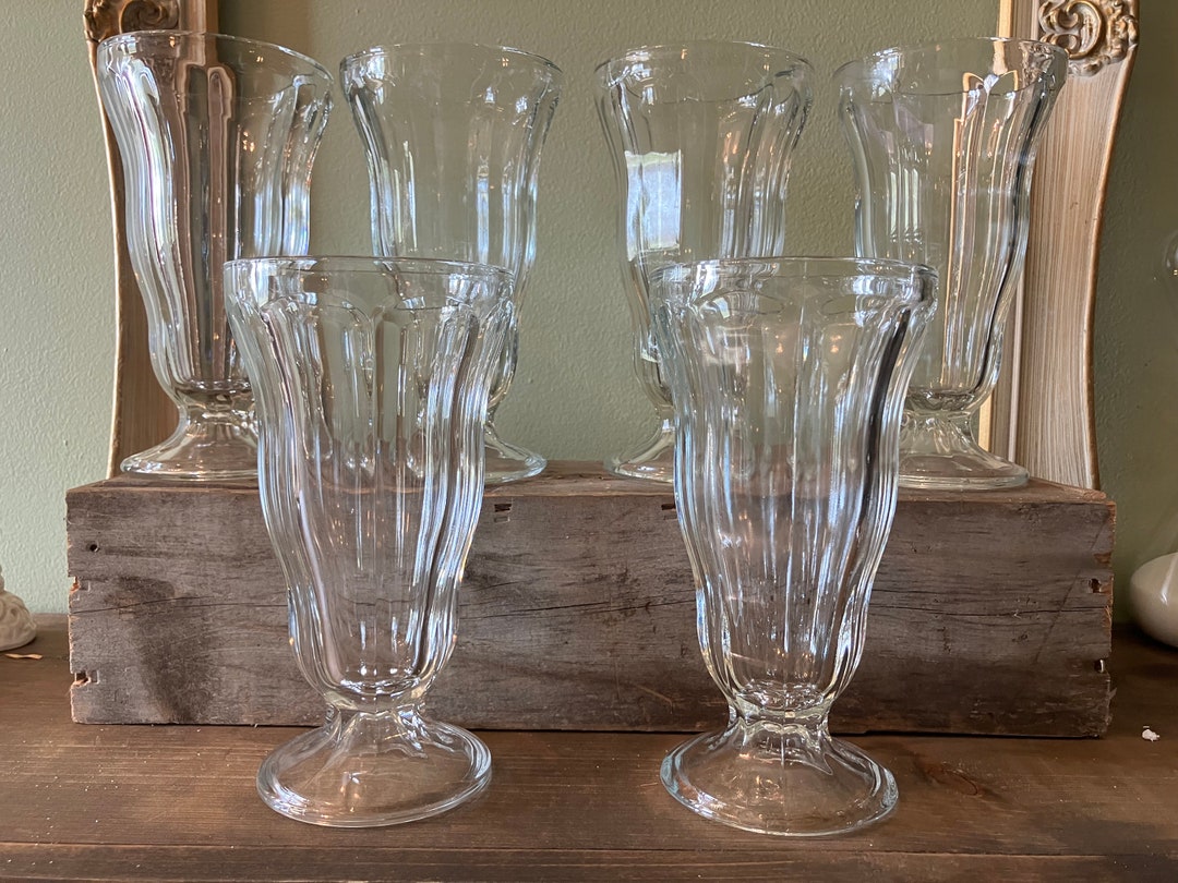 Set of 6 Anchor Hocking Clear Glass Milkshake Coke Float Soda Shop ...