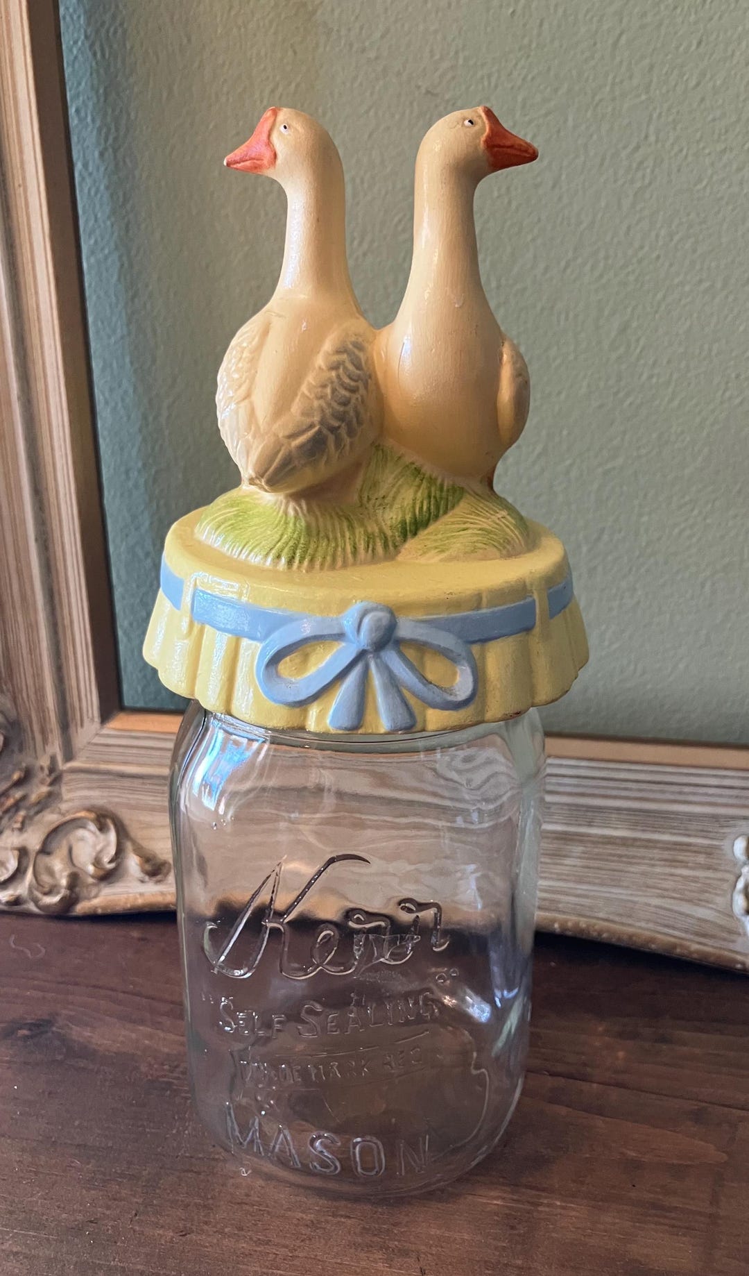 Vintage Kerr Canning Jar With Country Geese Lid Yellow With Blue Bow - Etsy