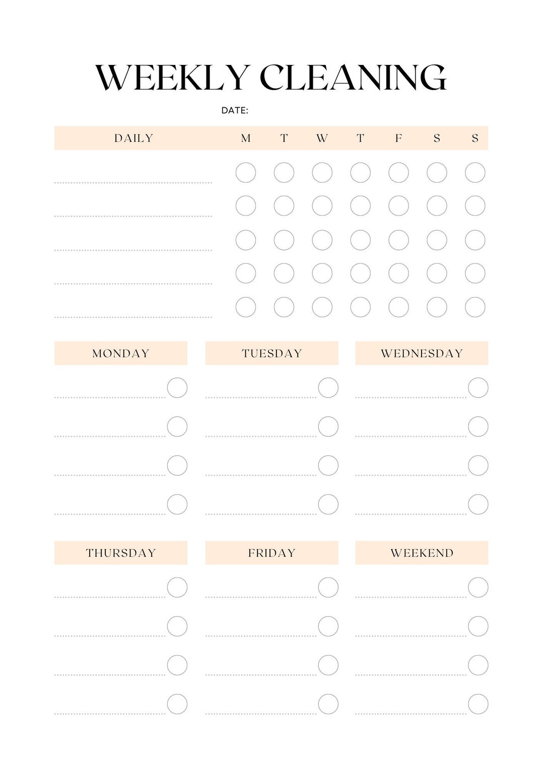 Weekly Cleaning Worksheet - Etsy