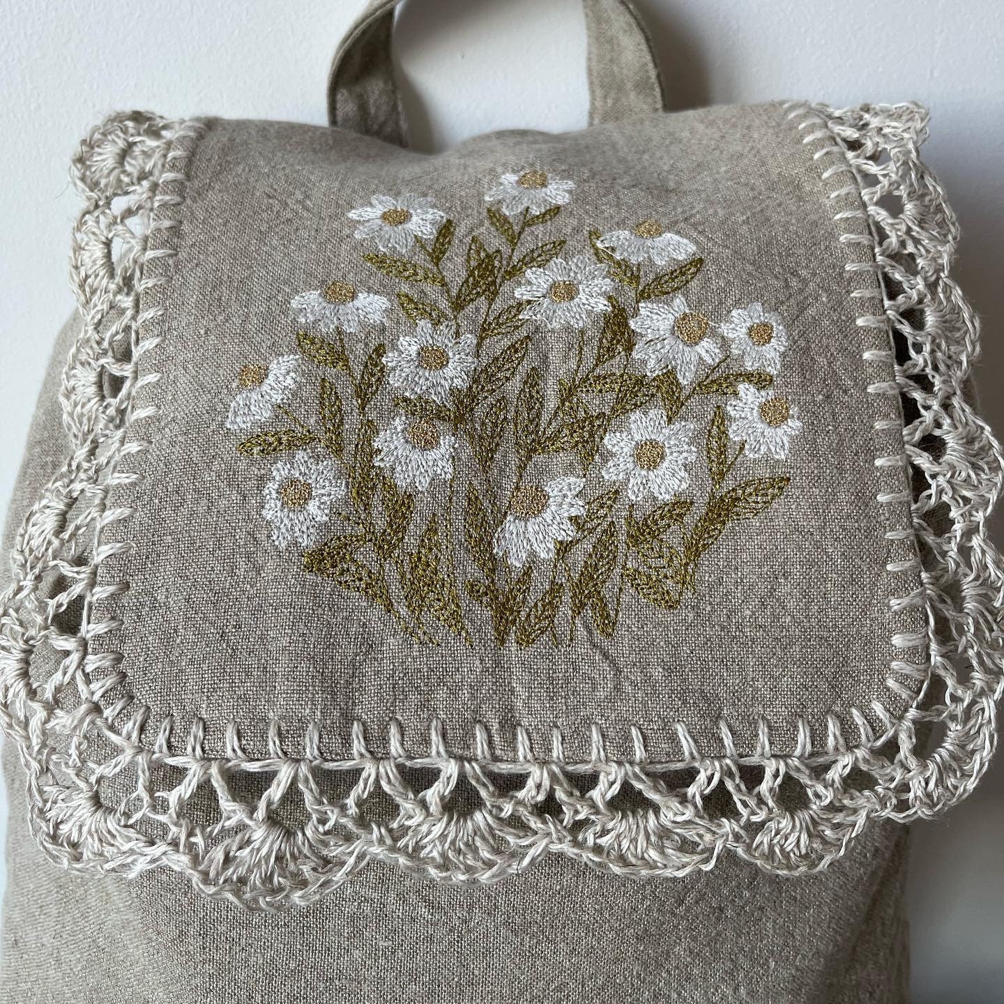 Linen Backpack With Daisies, Gray Natural Backpack, Boho Backpack ...