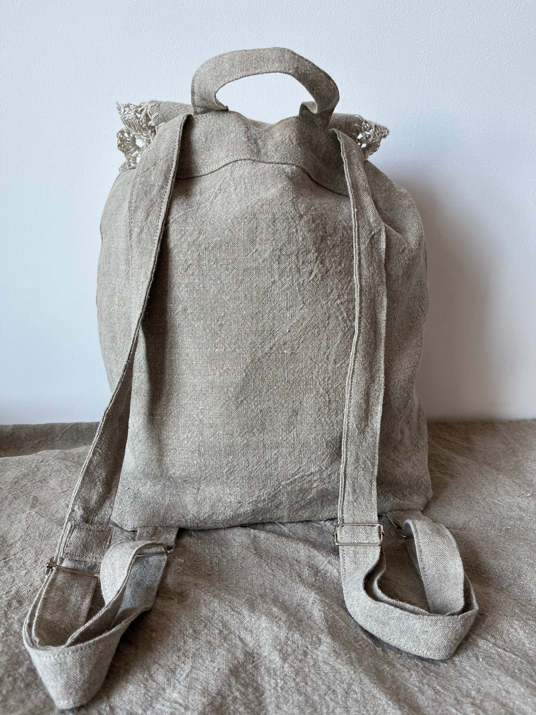 Linen Backpack With Daisies, Gray Natural Backpack, Boho Backpack ...