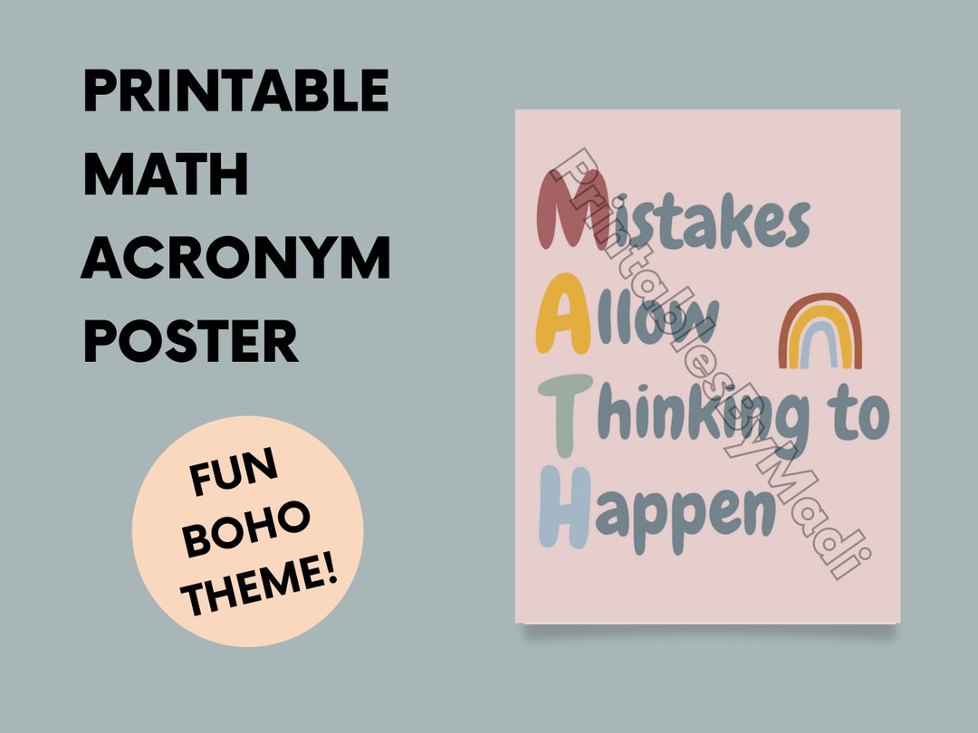 Printable Math Acronym Poster Math Poster Classroom Poster - Etsy