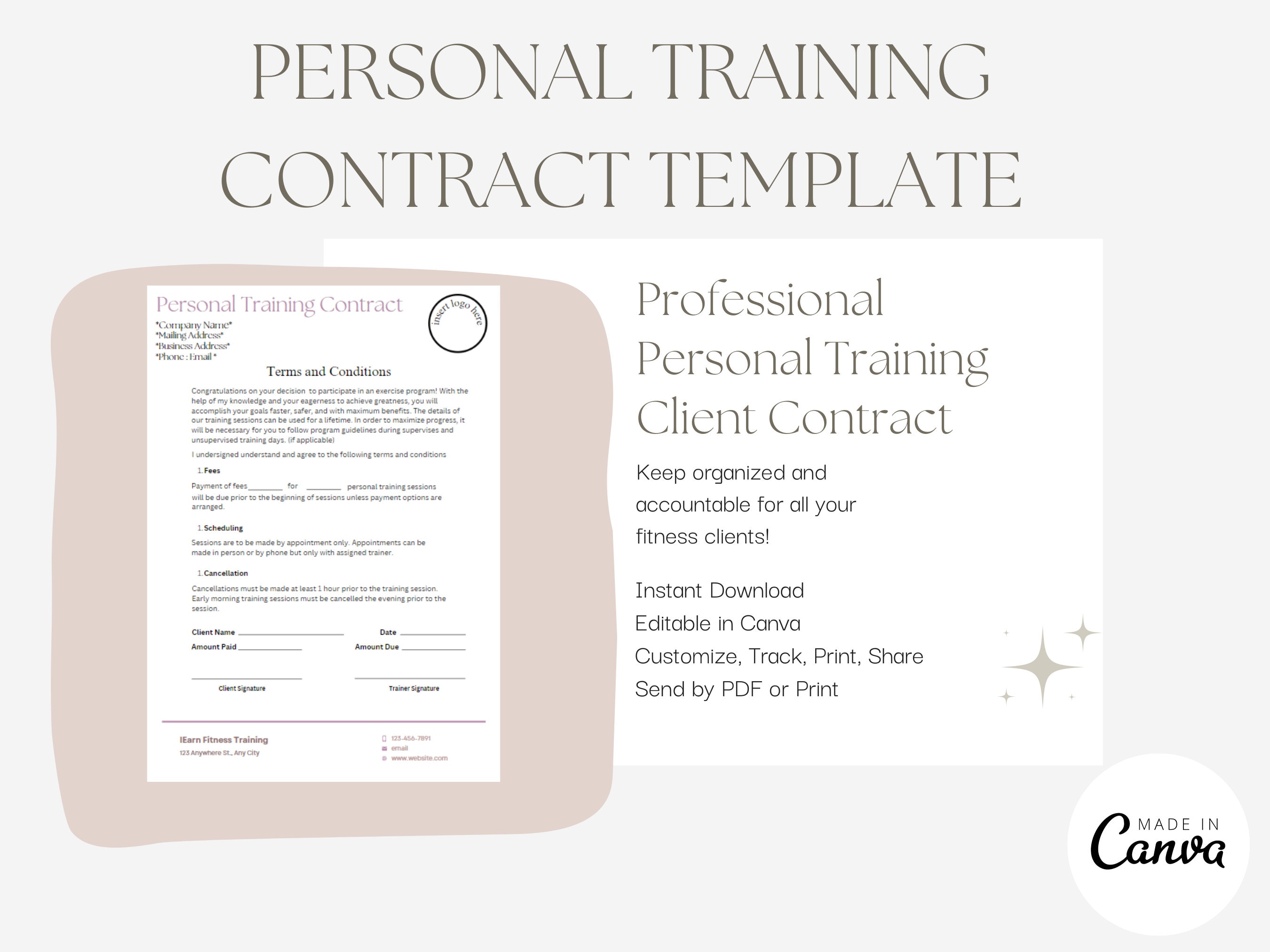 Personal Training Contract Agreement | Editable Fitness Coaching ...