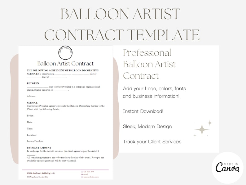 Balloon Artist Contract Template / Balloon Business Contract - Etsy
