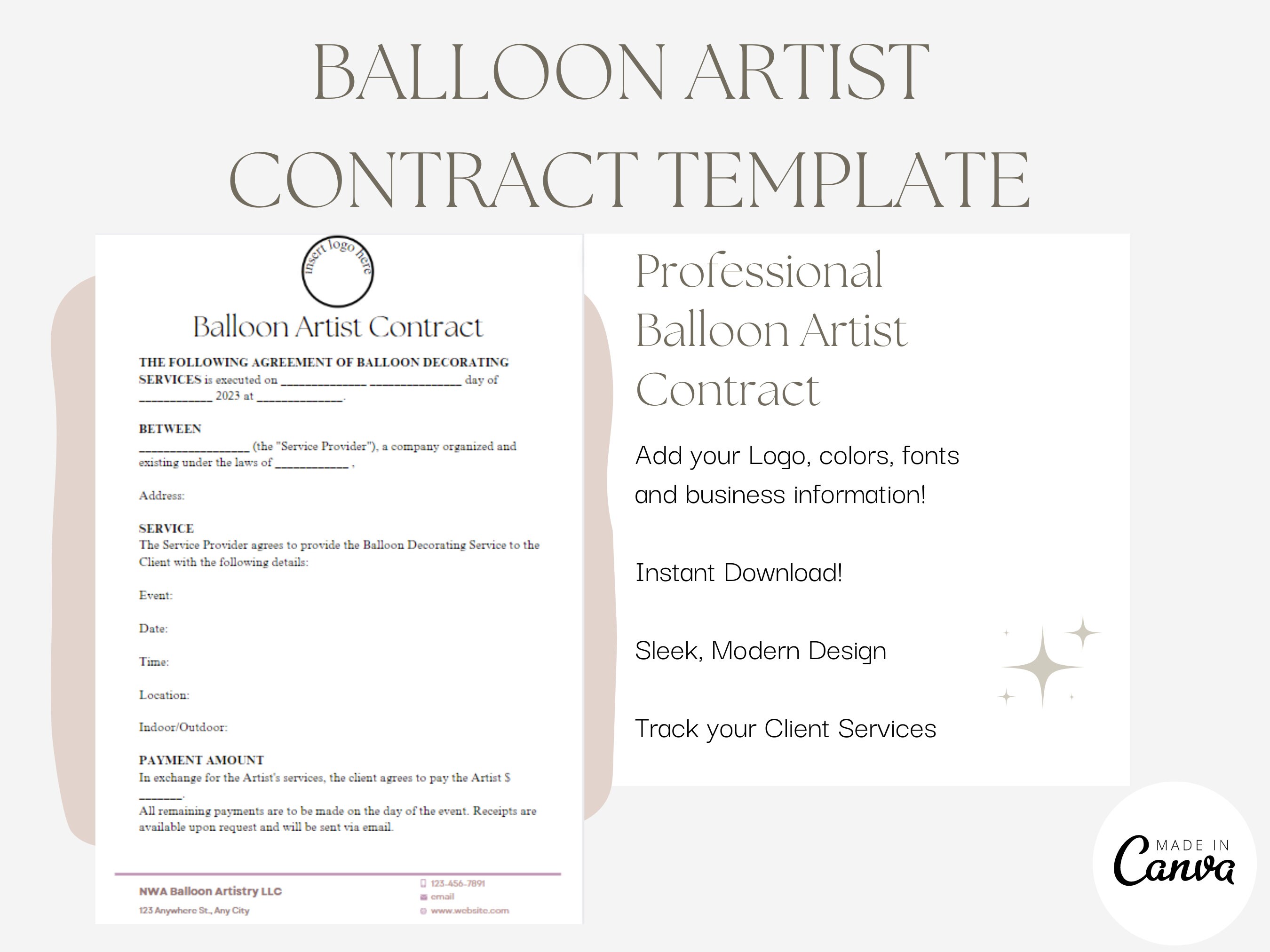 Balloon Artist Contract Template / Balloon Business Contract - Etsy