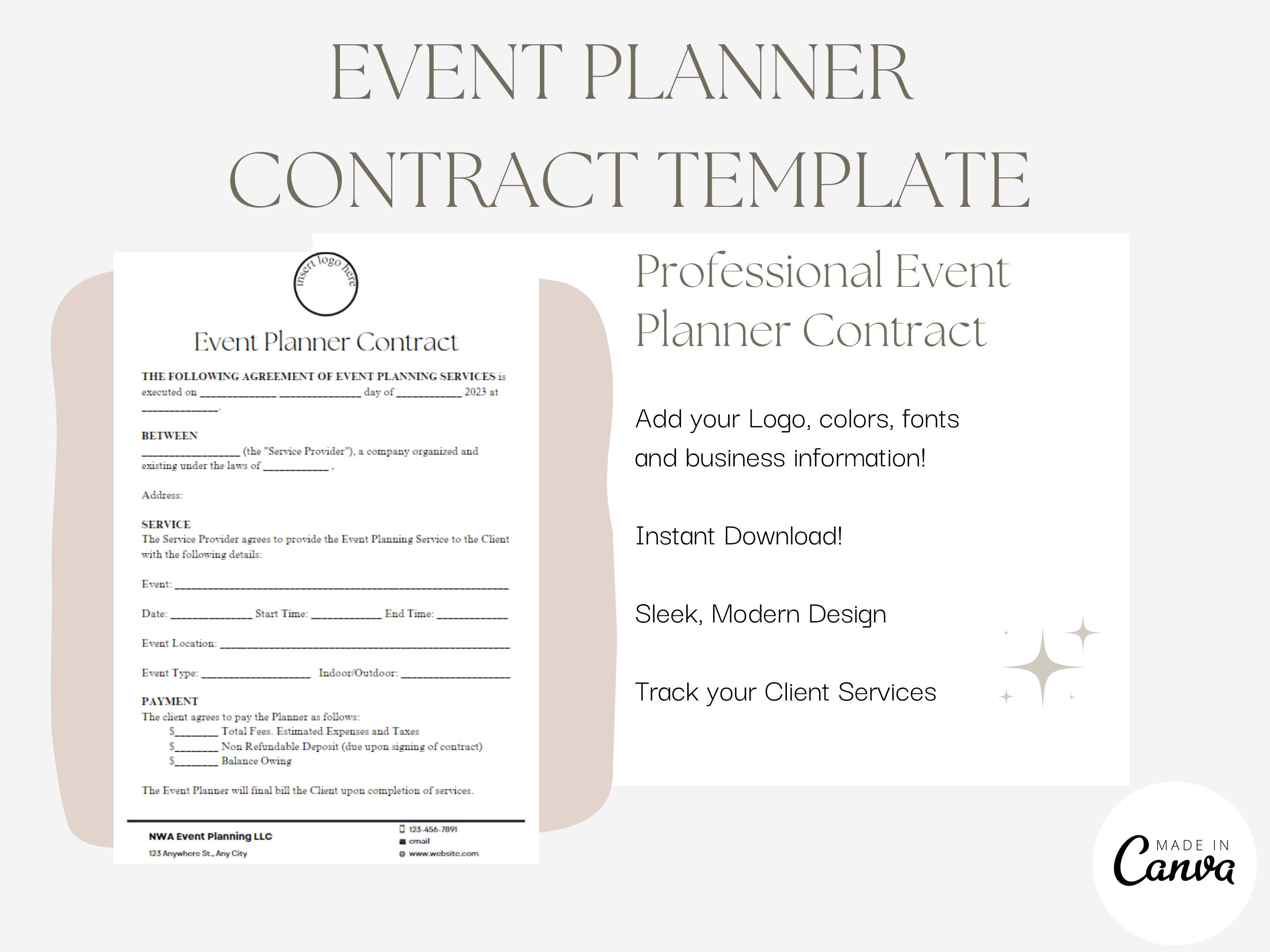Event Planner Contract Template | Event Planning Organizing - Etsy