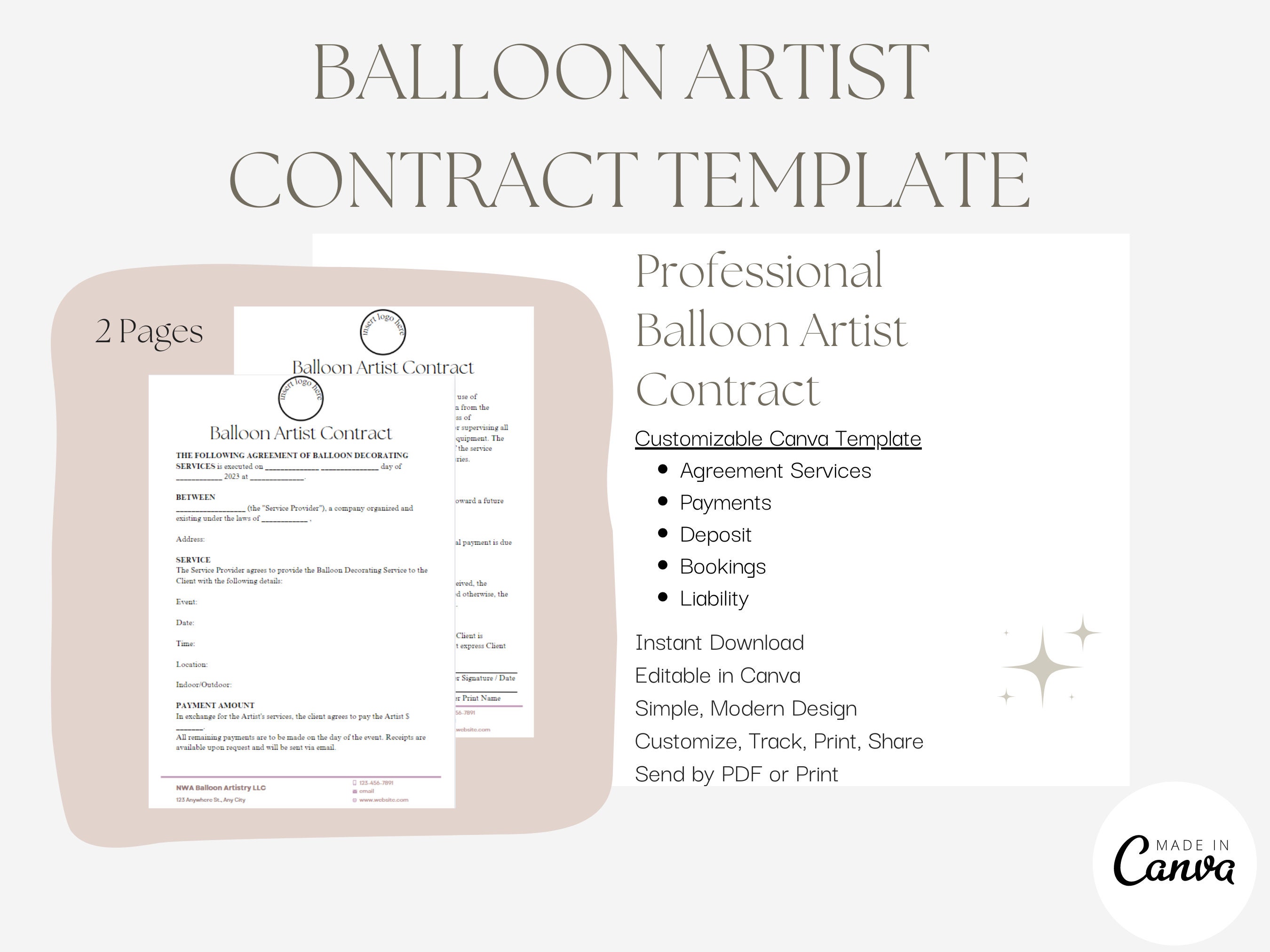 Balloon Artist Contract Template / Balloon Business Contract - Etsy