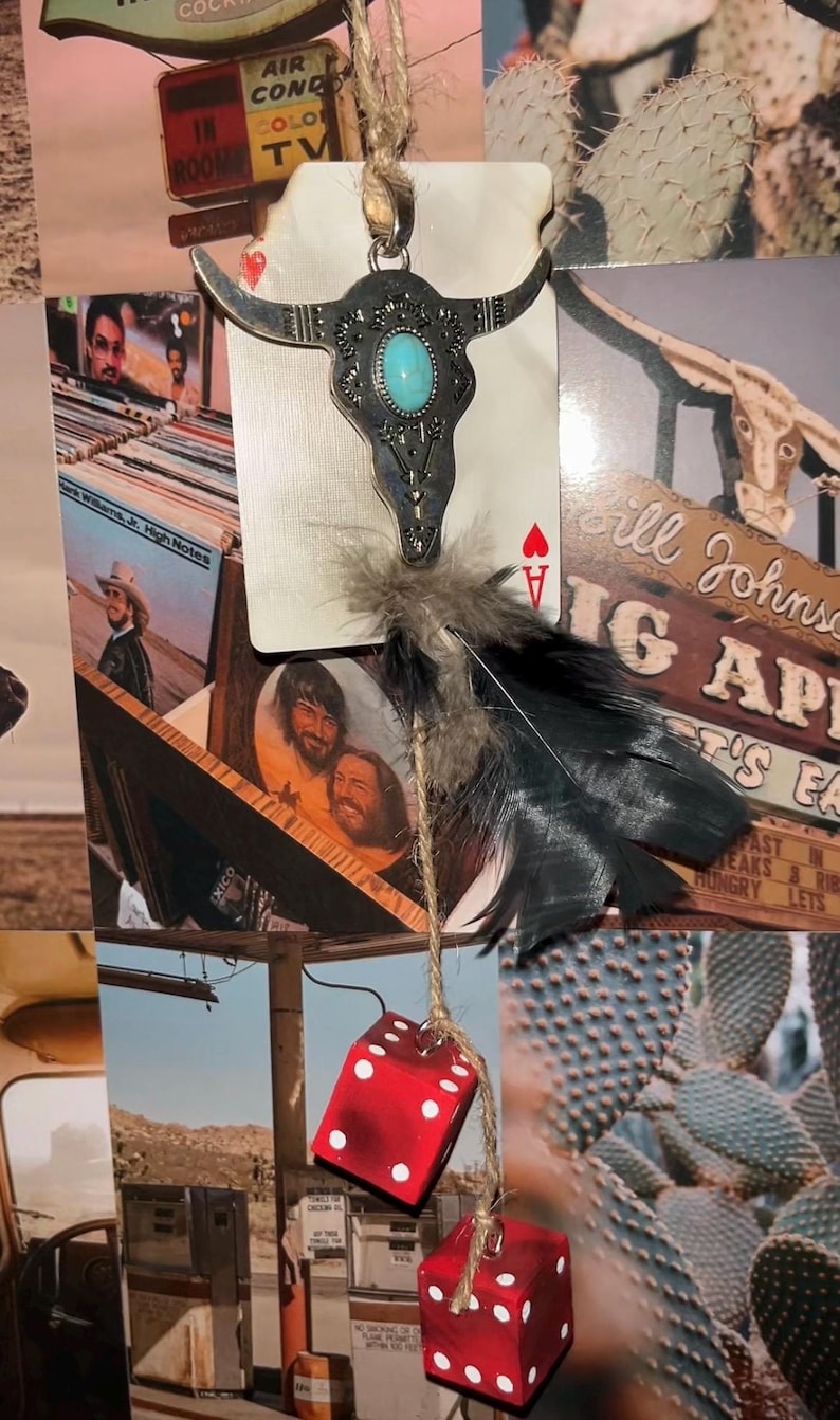 Western Car Charm, Turquoise Bull Skull, Dice, Feathers - Etsy