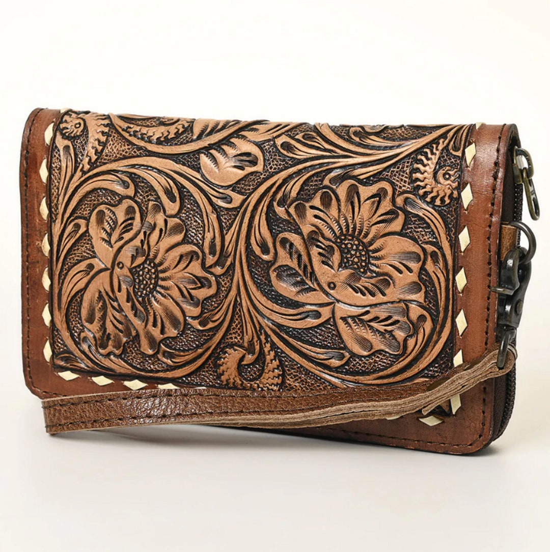 Hand-tooled Leather Wallet American Darling Western Wristlet - Etsy