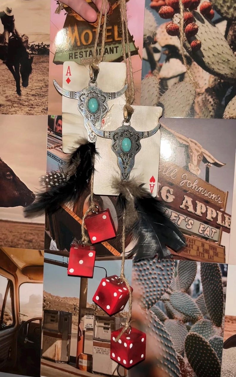 Western Car Charm, Turquoise Bull Skull, Dice, Feathers - Etsy