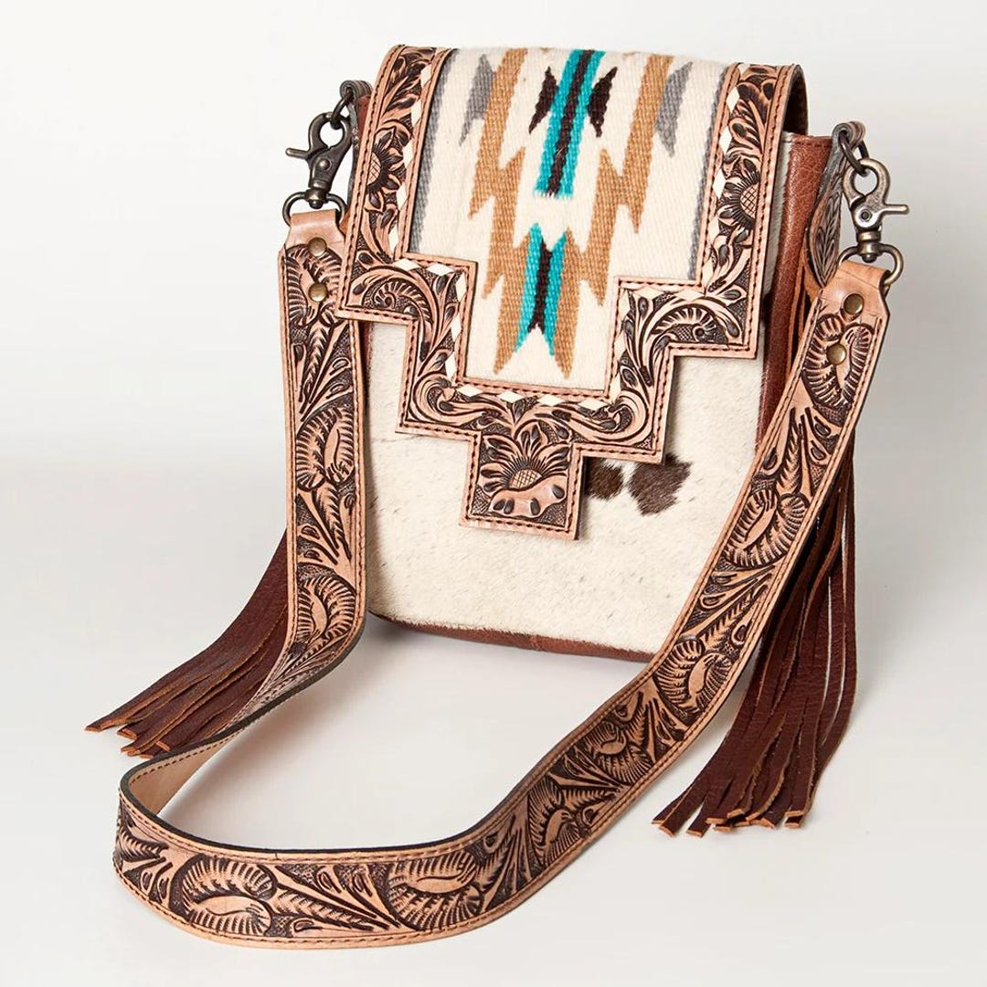 Tooled Leather Saddle Blanket Purse, Western Cowhide Shoulder Bag - Etsy