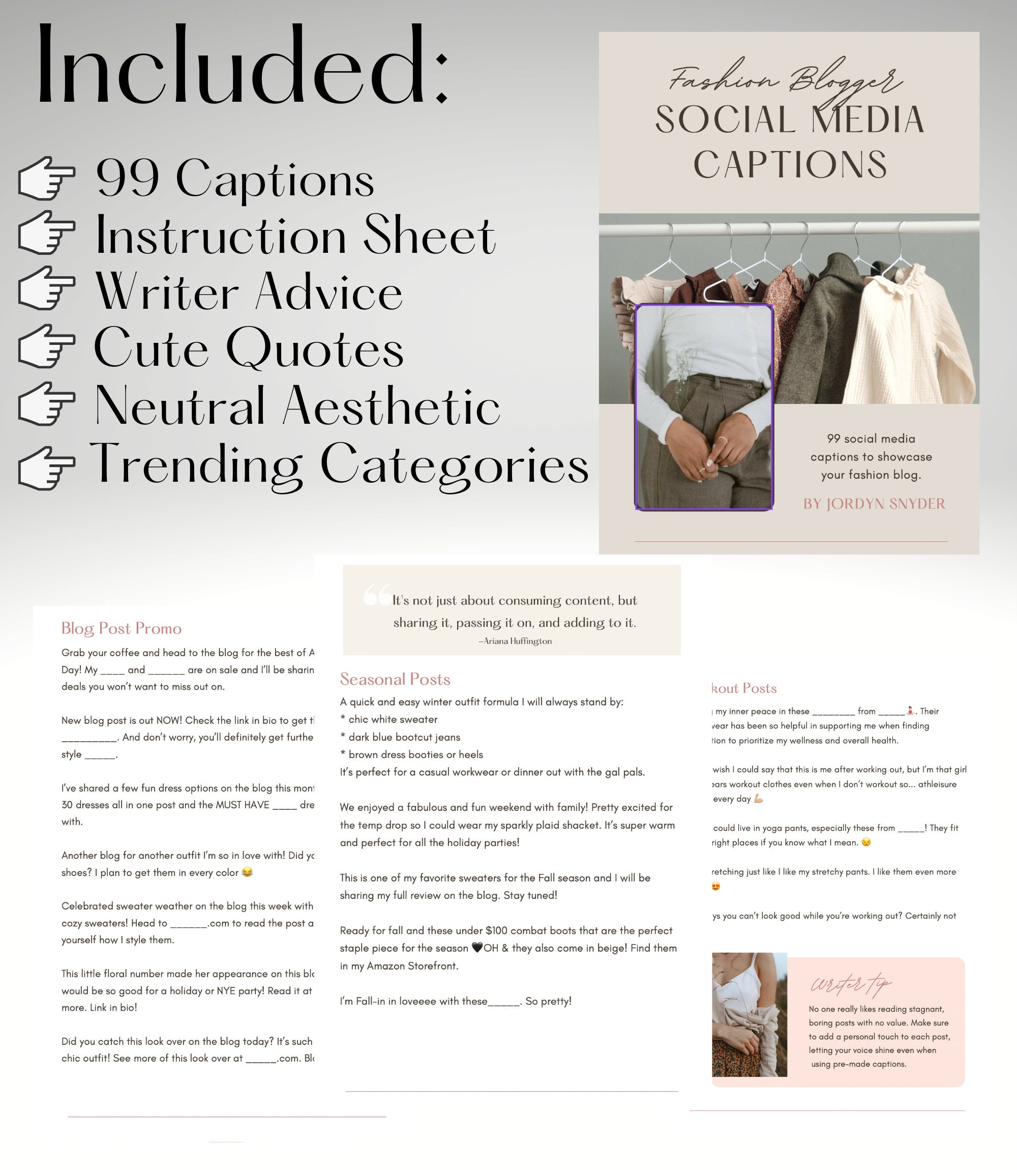 Social Media Pre-made Captions Fashion Blogger Social Media Manager ...