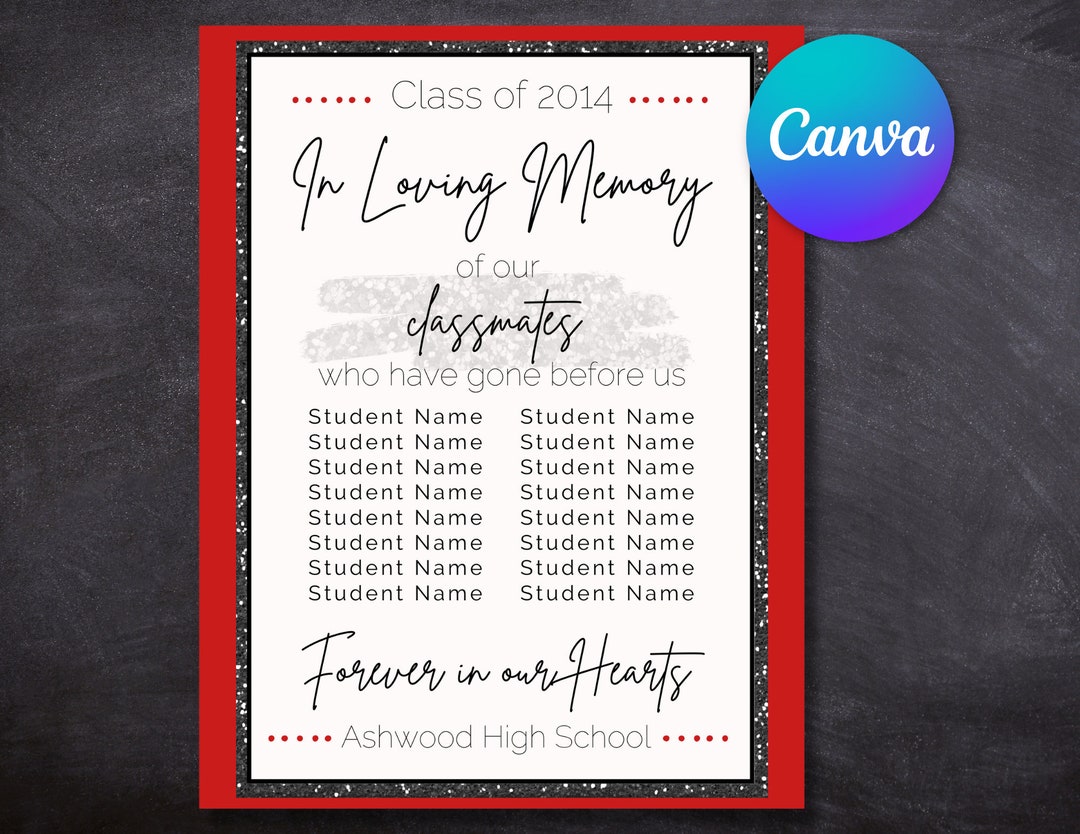 EDITABLE Class Reunion Memorial Template | Instant Printable Download ...