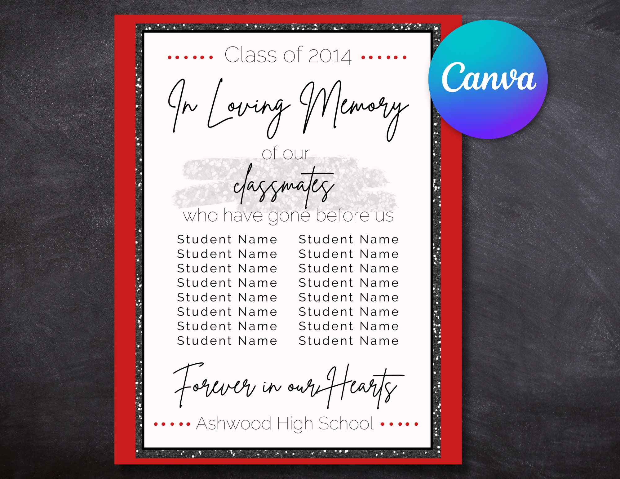 EDITABLE Class Reunion Memorial Template | Instant Printable Download ...