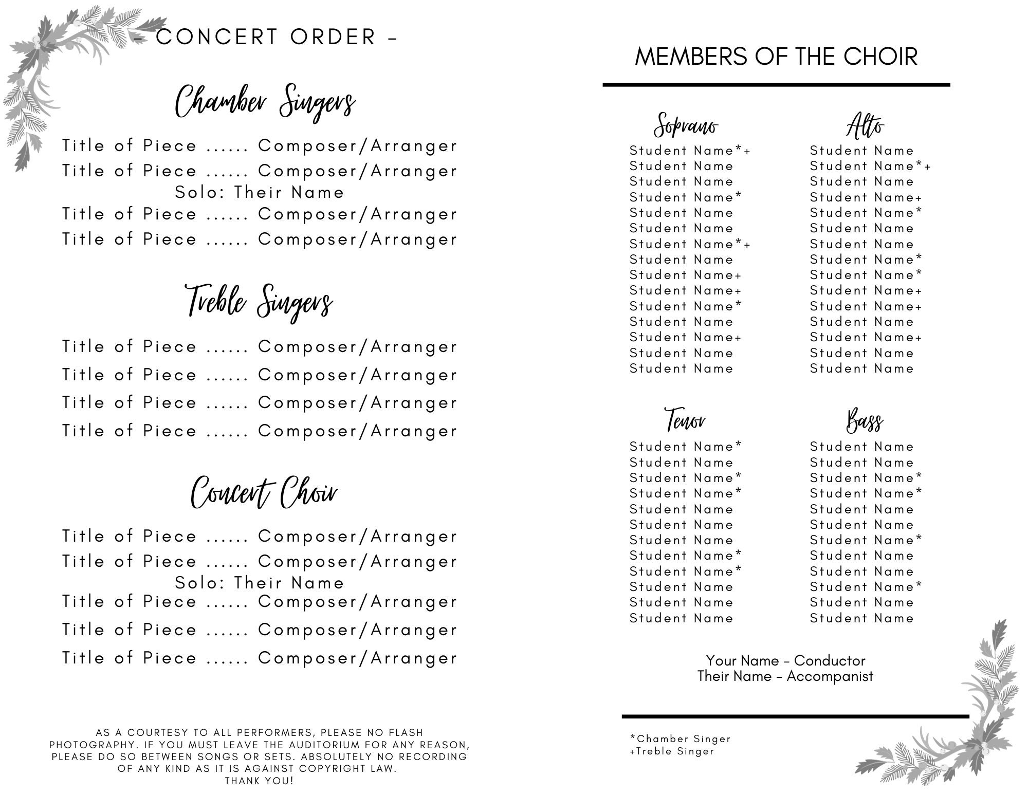 EDITABLE Concert Program Template | Instant Printable Download | Music ...