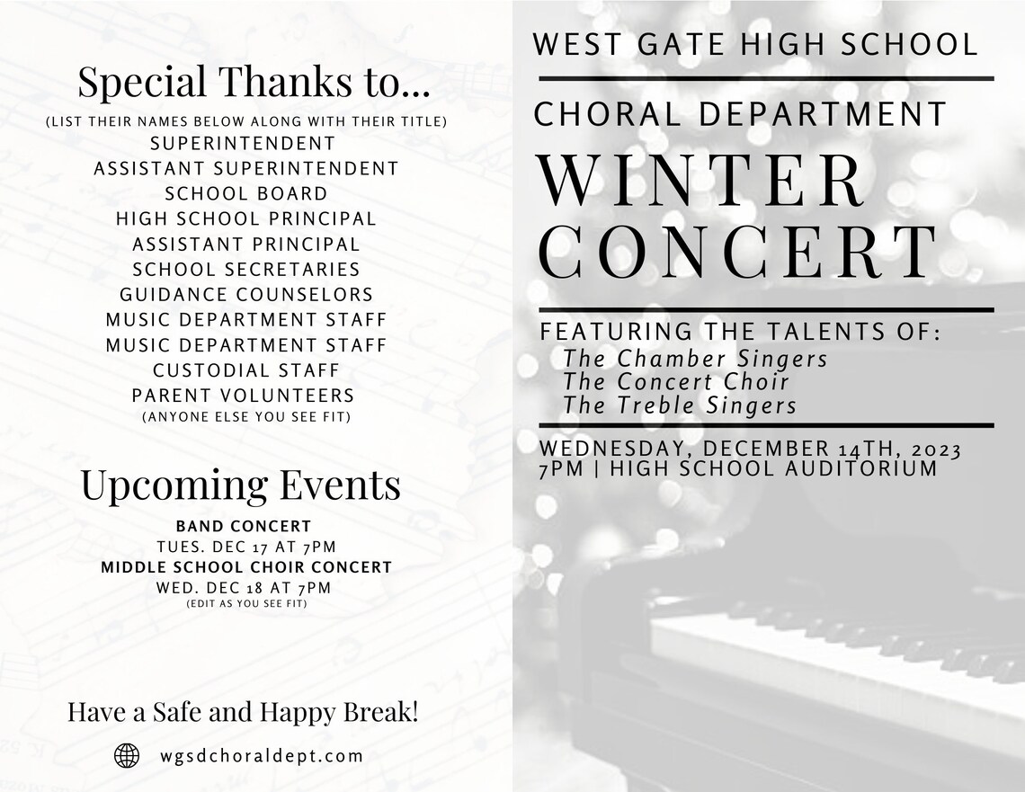 EDITABLE Concert Program Template | Instant Printable Download | Music ...